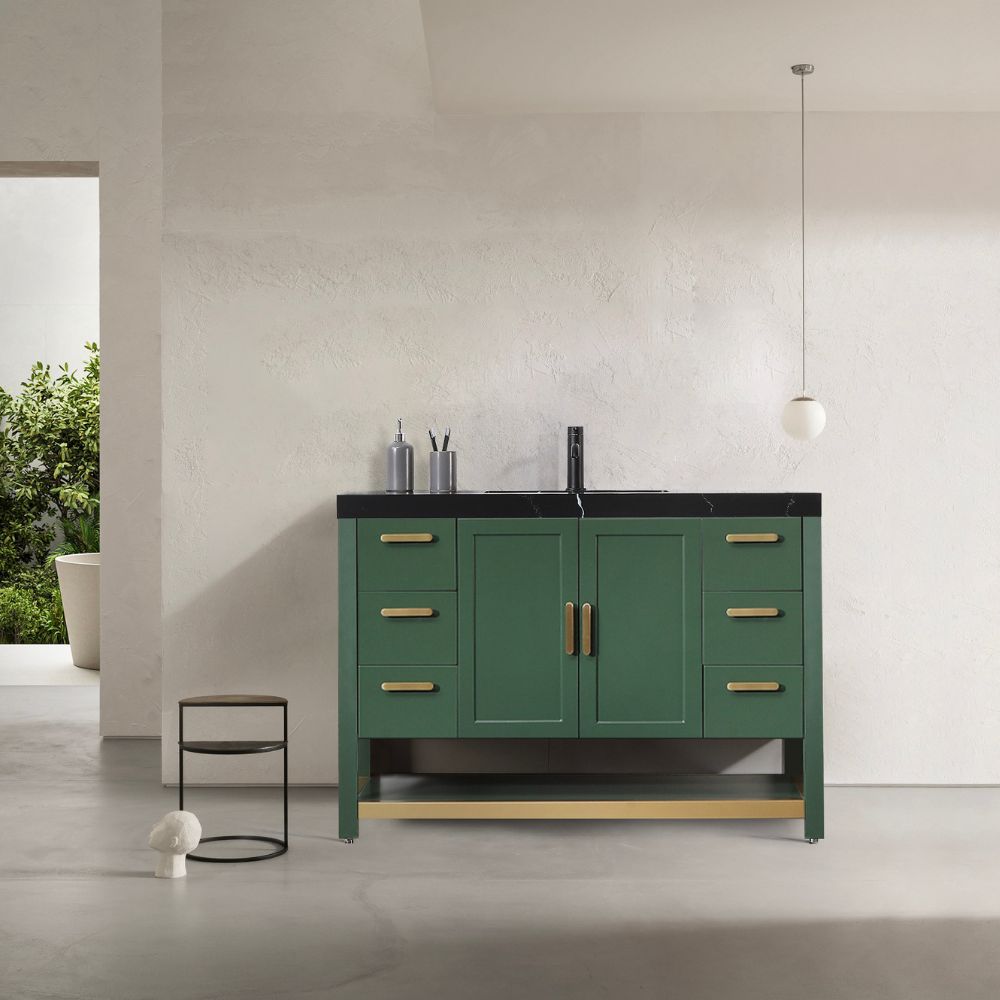 Winchester 48 inch Bathroom Vanity With Black Top - Forest Green