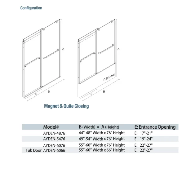 Ayden 60" Frameless Bypass Sliding Shower Door - Anve Kitchen And Bath