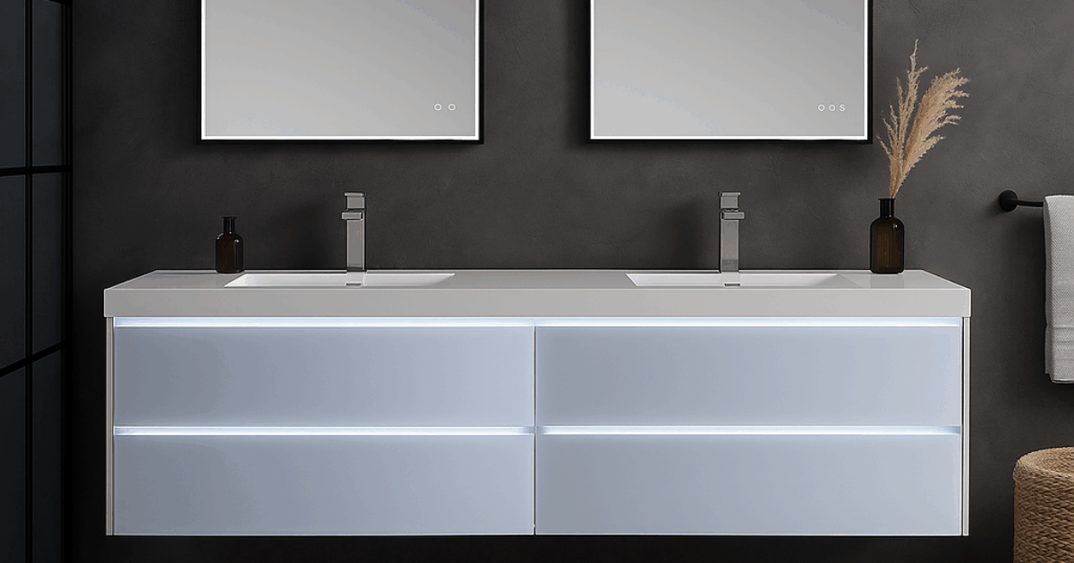 Jena 60 inch Wall Mount Double Vanity with LED Lights